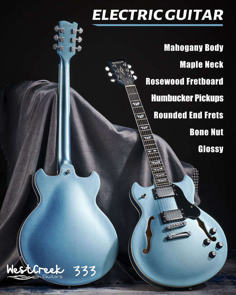 WestCreek 333 Electric Guitar with 6 String, Semi Hollow Body Jazz Ele ...